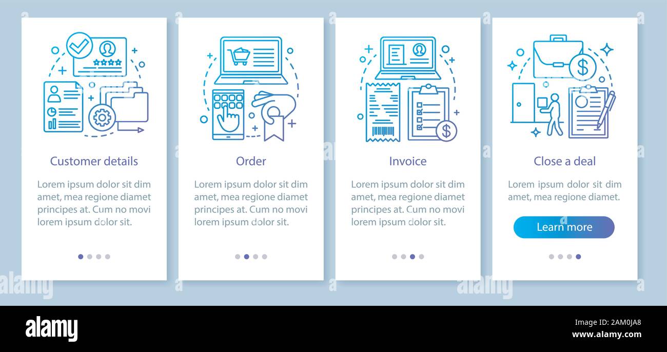 CRM software mobile app page screen vector template. Order and invoice ...