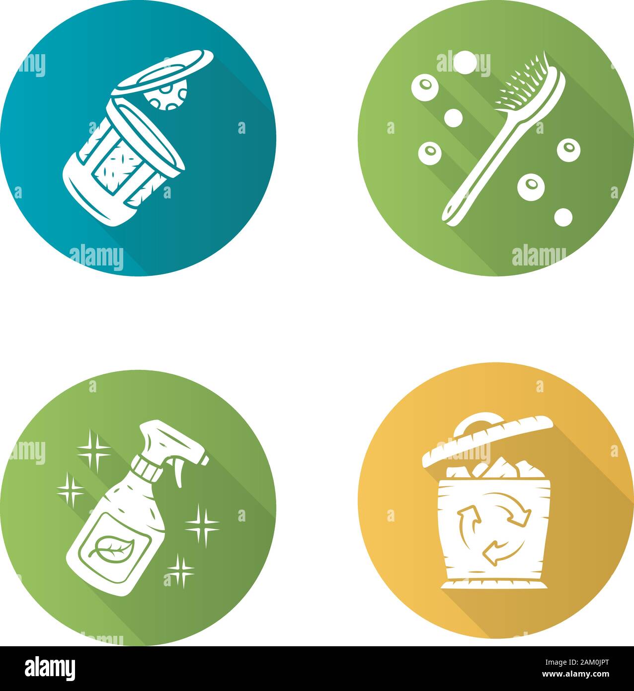 Zero waste swaps handmade flat design long shadow glyph icons set. Eco ...