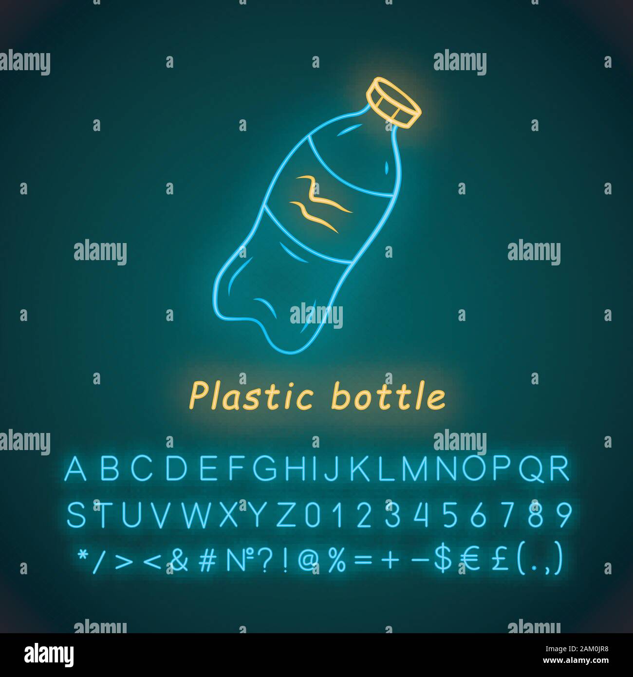 Plastic bottle neon light icon. Reusable empty plastic bottle. Drinking ...