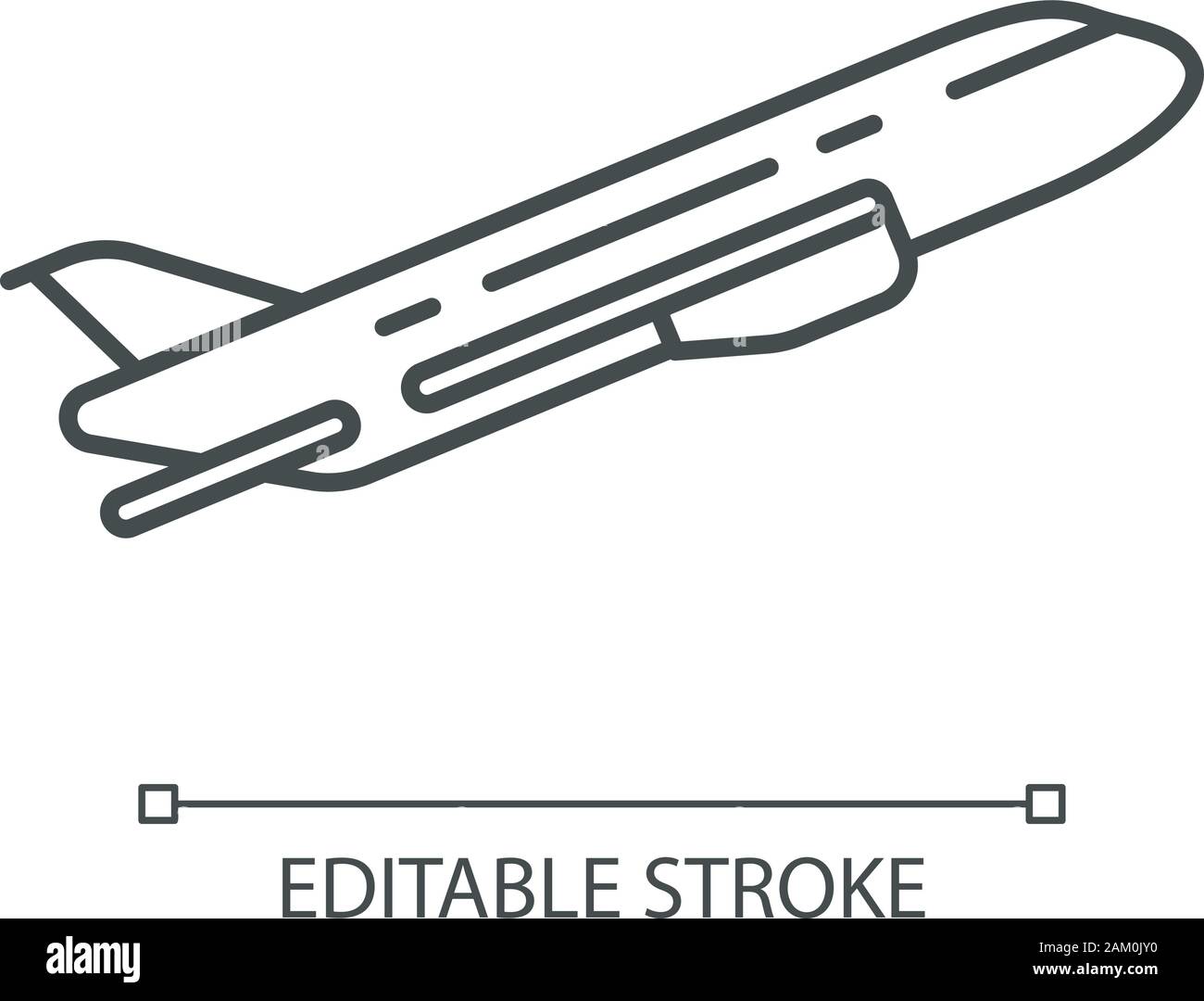 Plane flying up linear icon. Airplane takeoff. Jet gaining up height ...