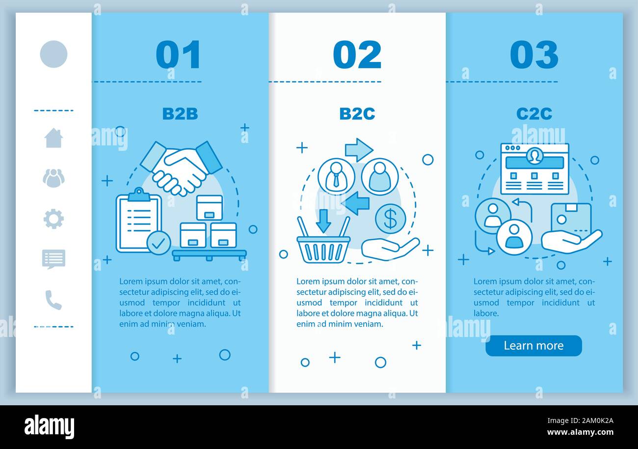 Business marketing onboarding mobile web pages vector template. B2B, B2C, C2C. Responsive ...
