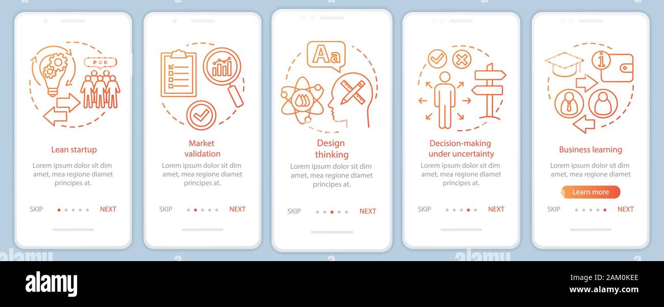 Startup Principles Onboarding Mobile App Page Screen With Linear Concepts Building Business