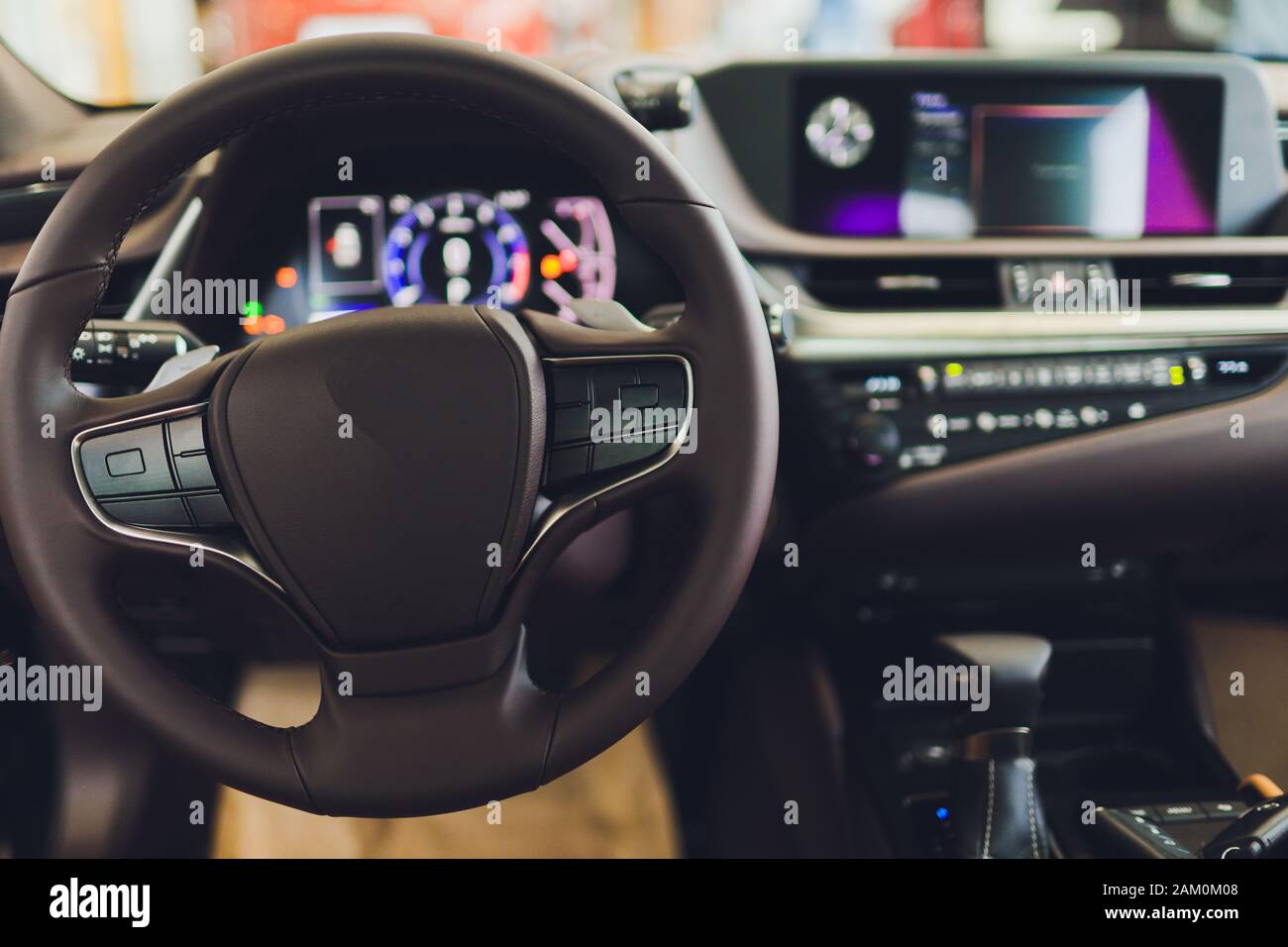 View of the interior of a modern automobile showing the dashboard Stock ...