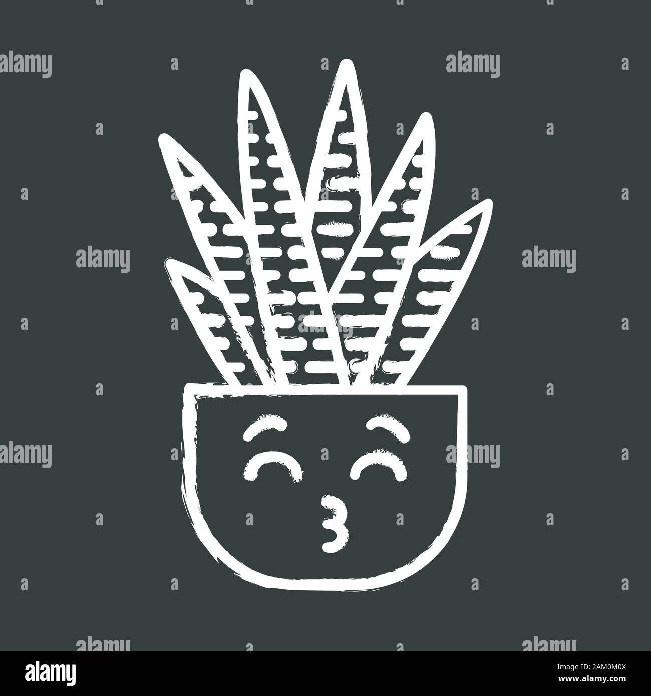Zebra cactus chalk icon. Cactus with kissing face. Happy Haworthia ...