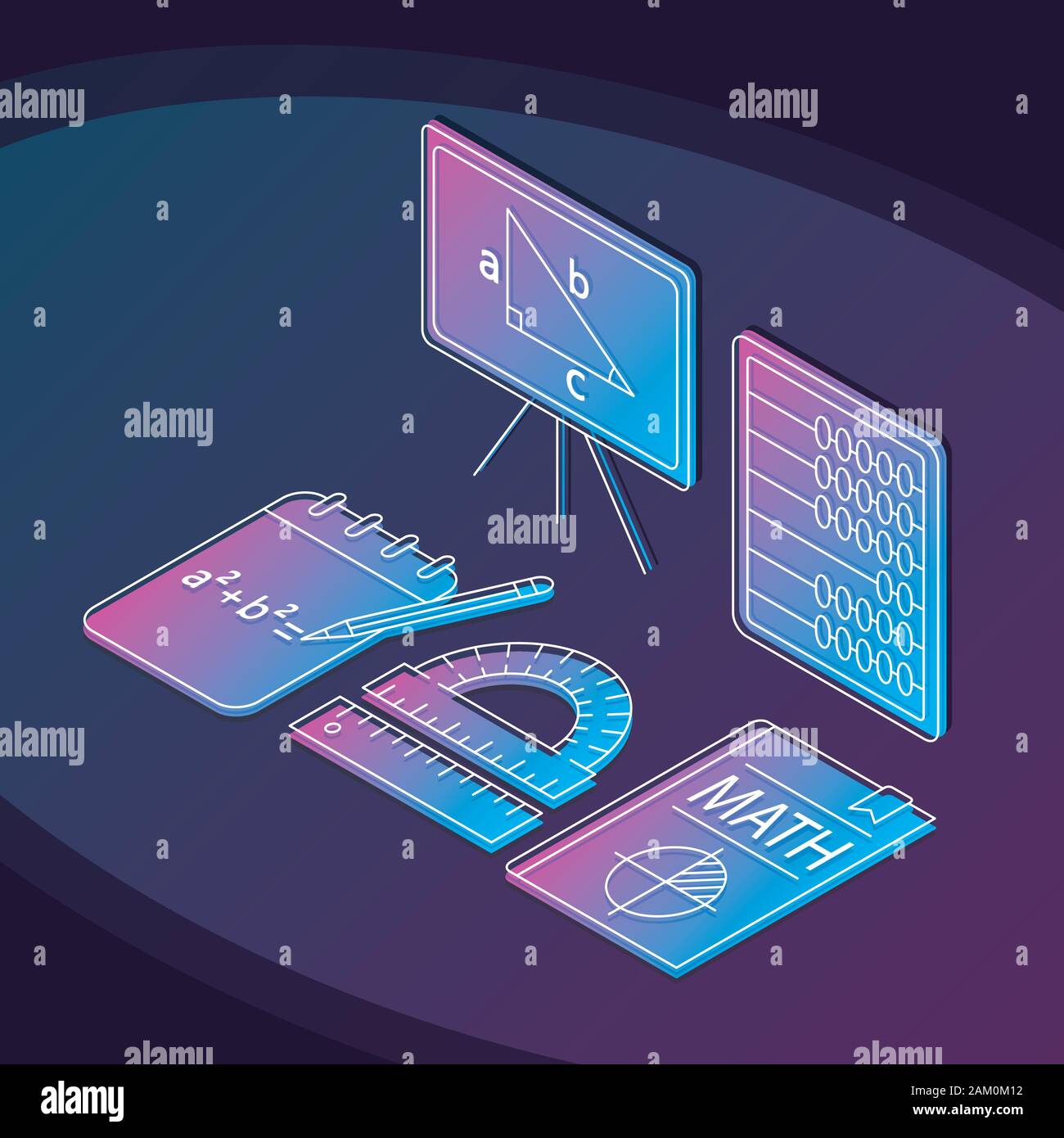 Math isometric color illustration. Geometry and algebra linear icons ...