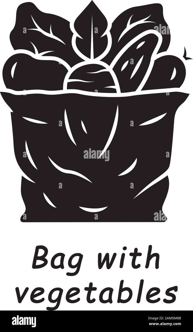 Bag with vegetables glyph icon. Organic, healthy food. Natural products ...