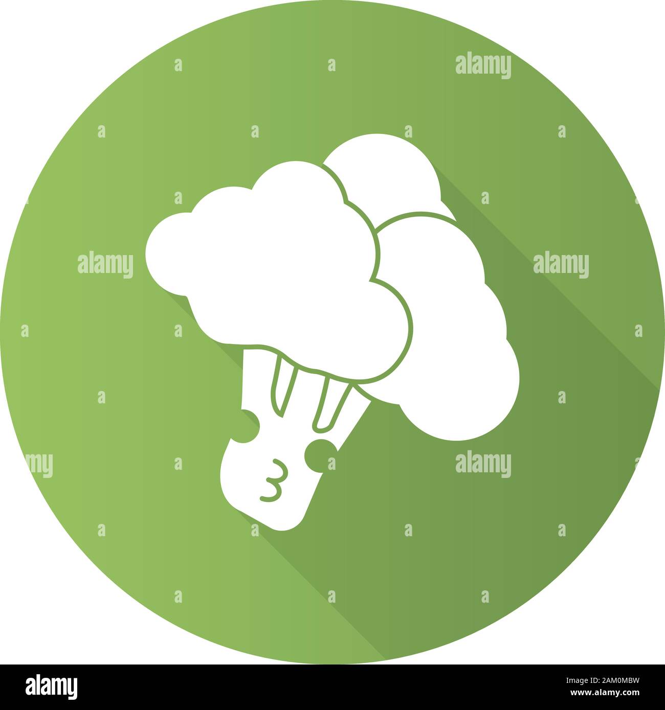 Broccoli cute kawaii flat design long shadow glyph character. Happy ...
