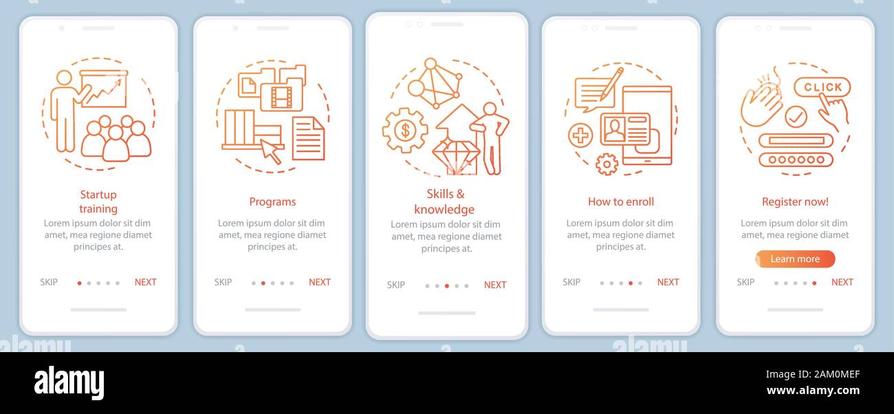 Startup education onboarding mobile app page screen with linear ...