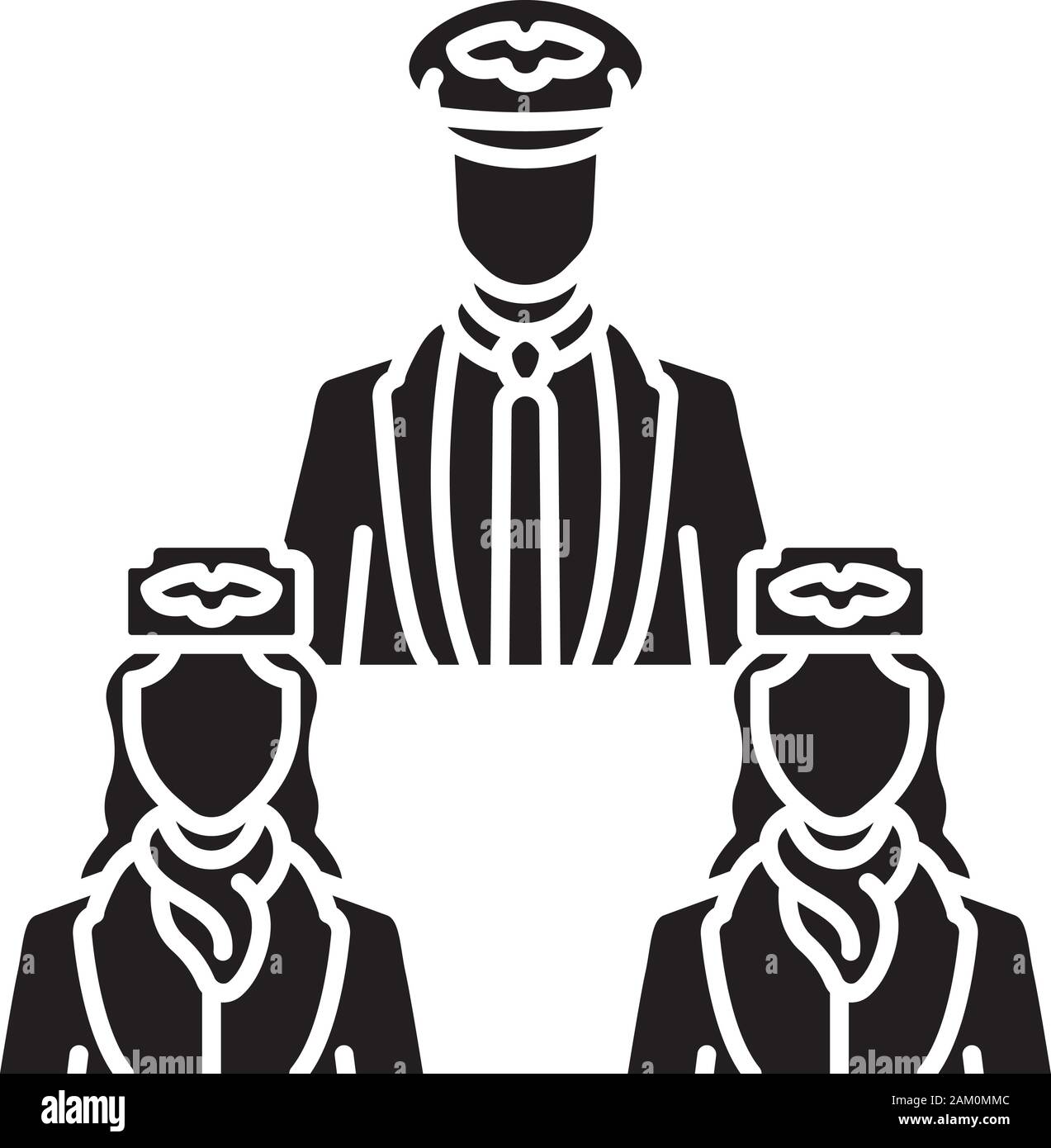 Aircrew glyph icon. Pilot and stewardesses. Air hostess. Airplane team ...