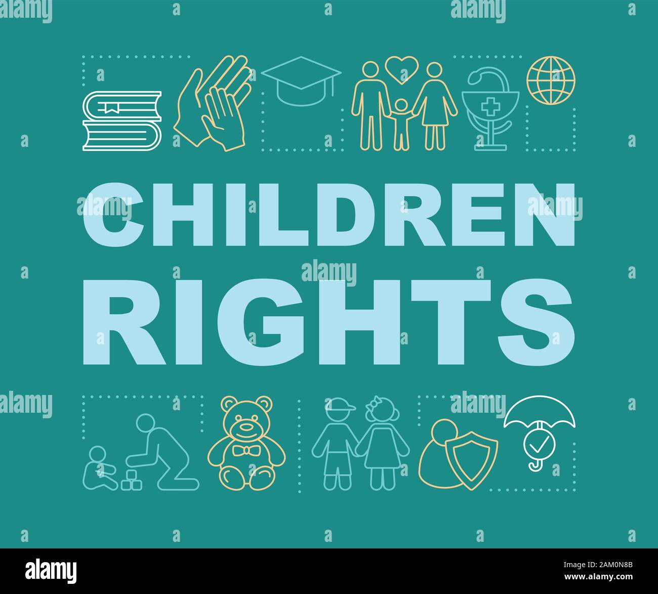 Children rights word concepts banner. Child educating, protecting ...