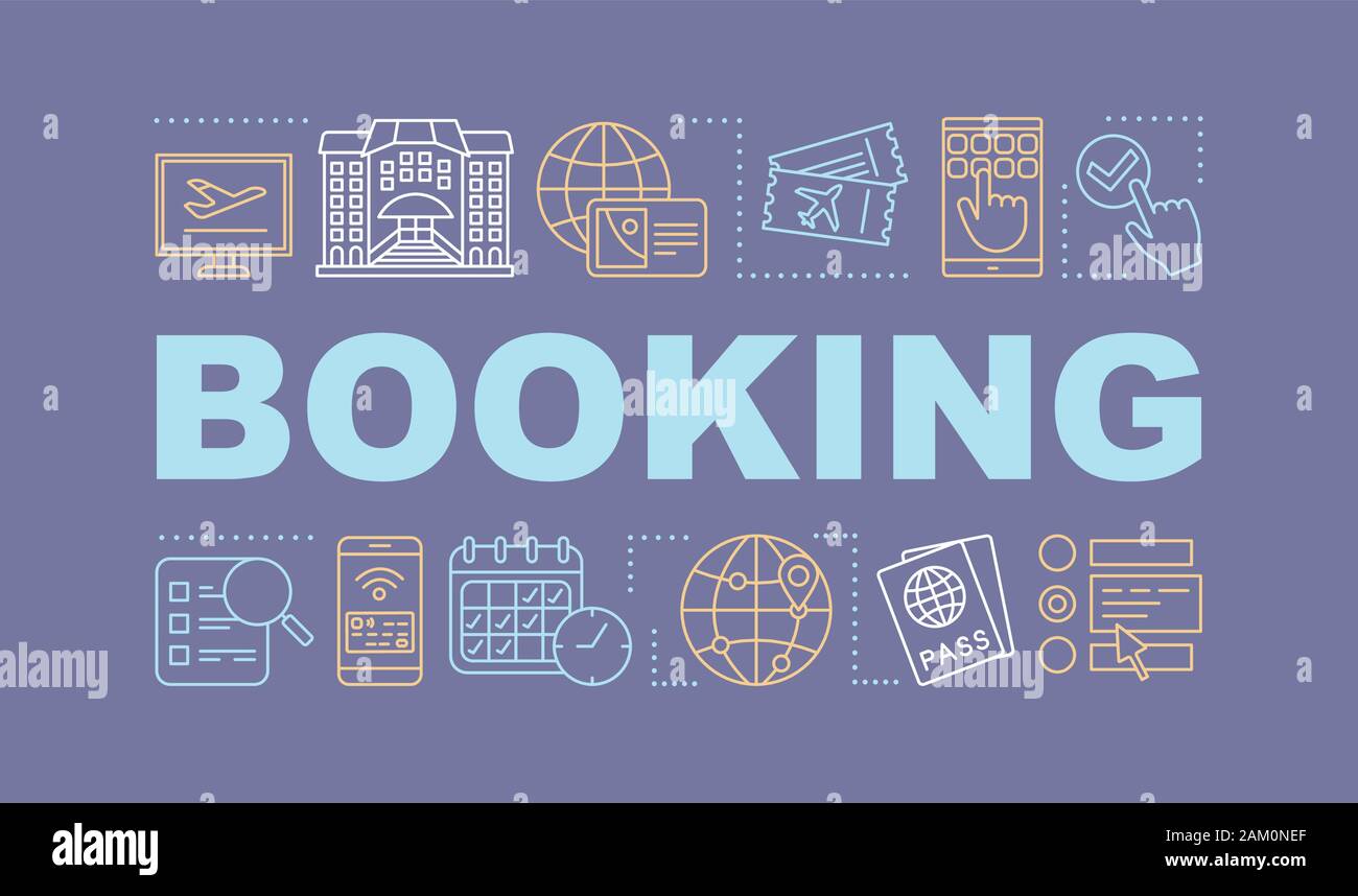 Tickets, hotel booking word concepts banner. Reservation. Trip planning ...