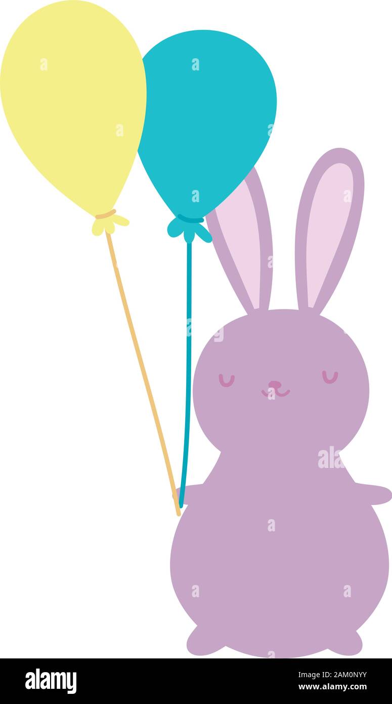 cute rabbit with balloon decoration celebration vector illustration ...