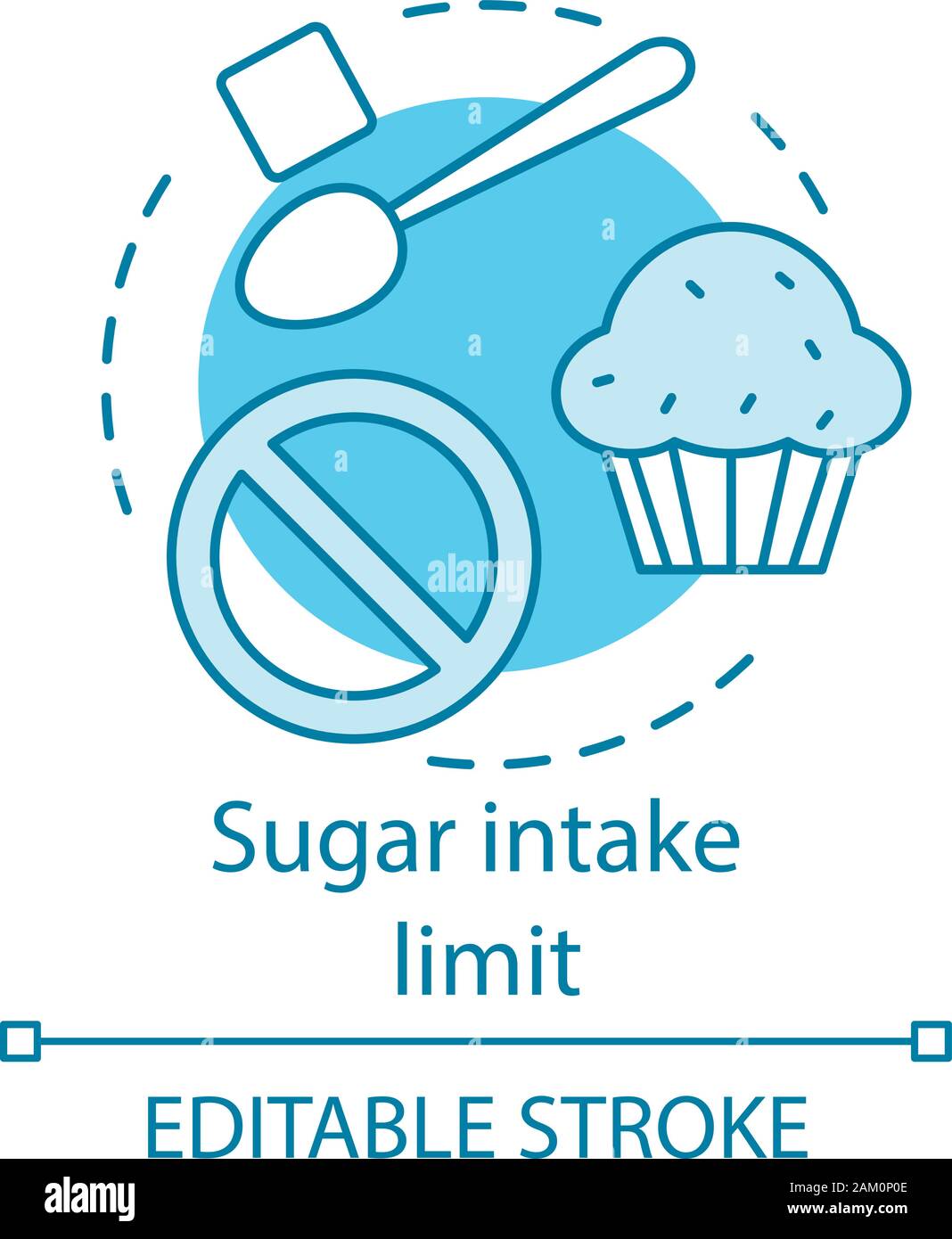 Sugar intake limit concept icon. Desserts ban. Unhealthy food ...