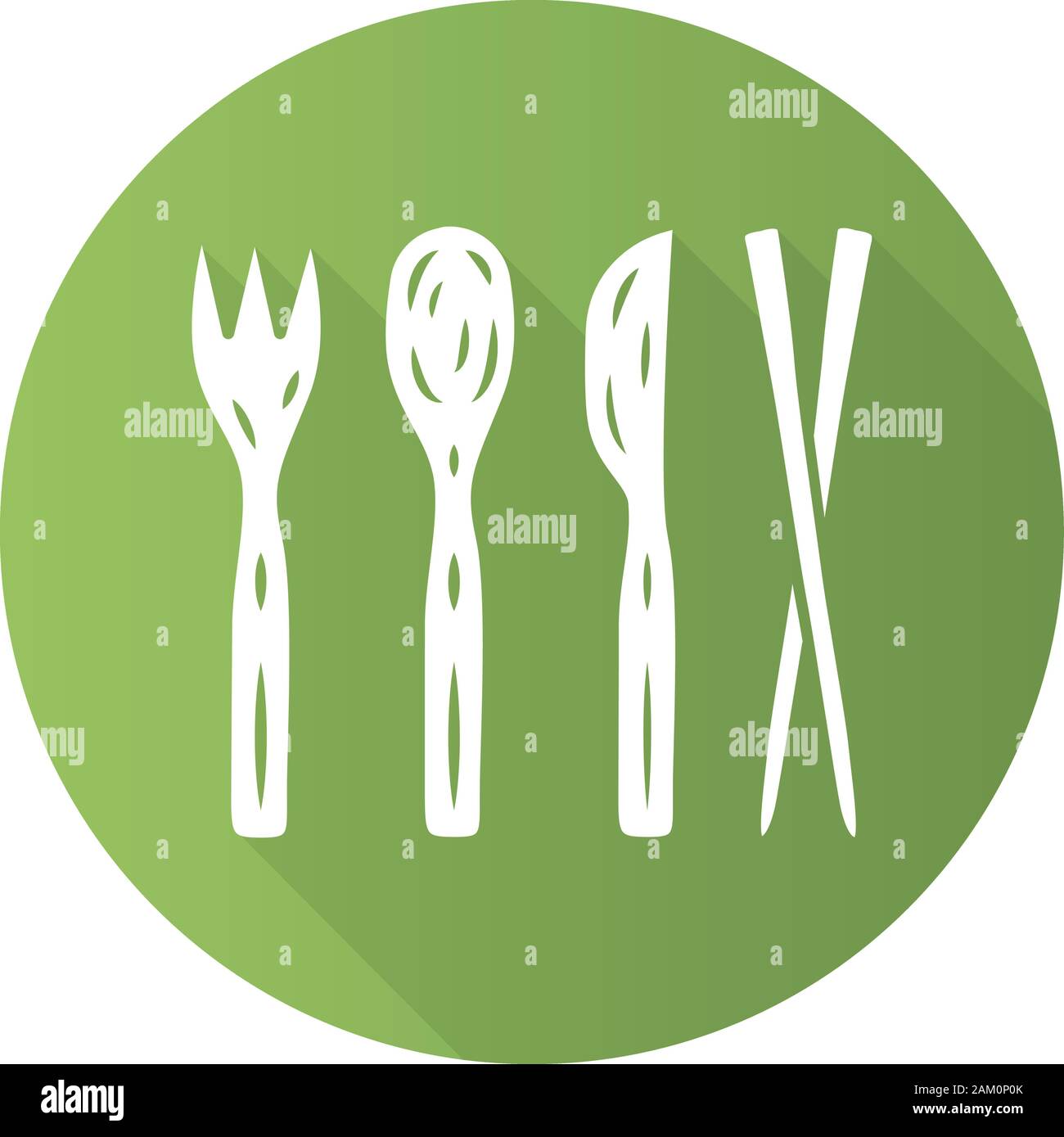 Bamboo travel utensils flat design long shadow glyph icon. Disposable ...