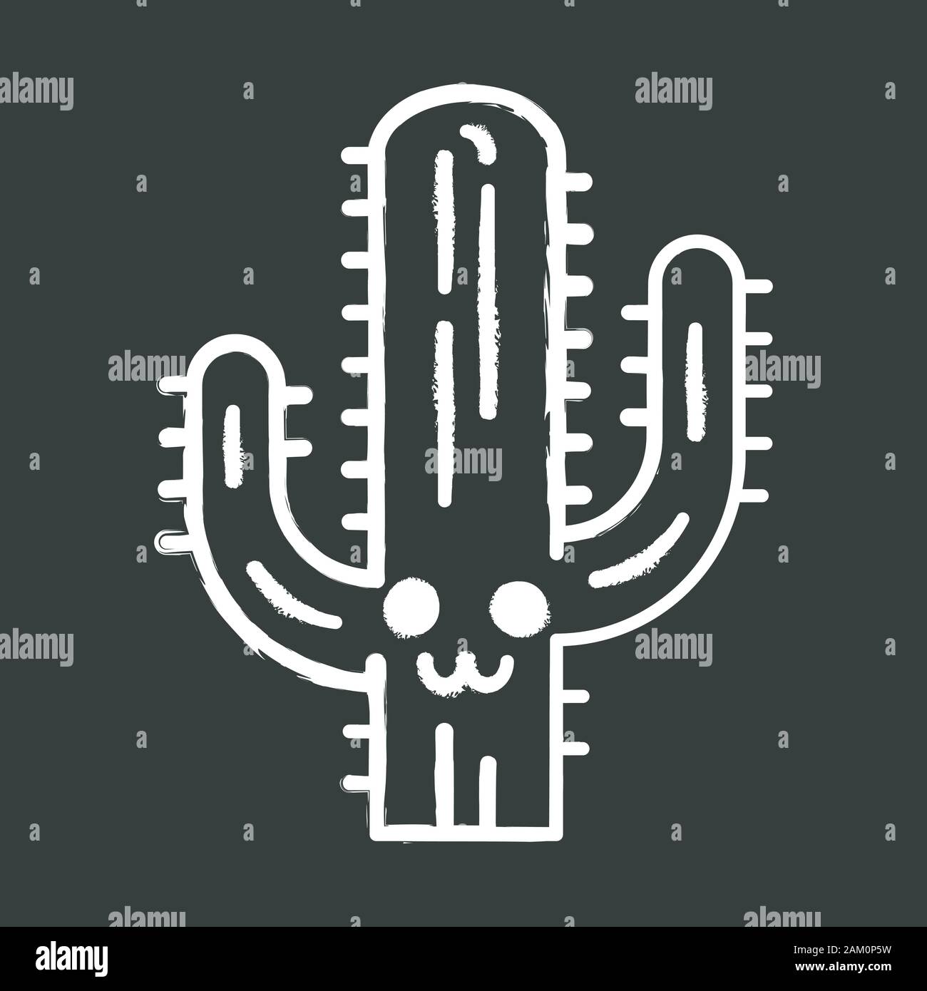 Saguaro chalk icon. Cactus with smiling face. Wild cacti. American ...