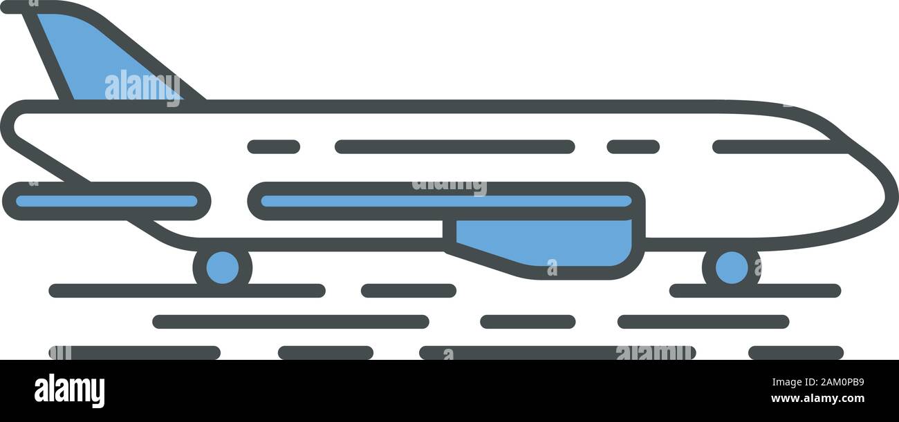 Plane on ground color icon. Jet runway. Airplane landing strip. Air ...