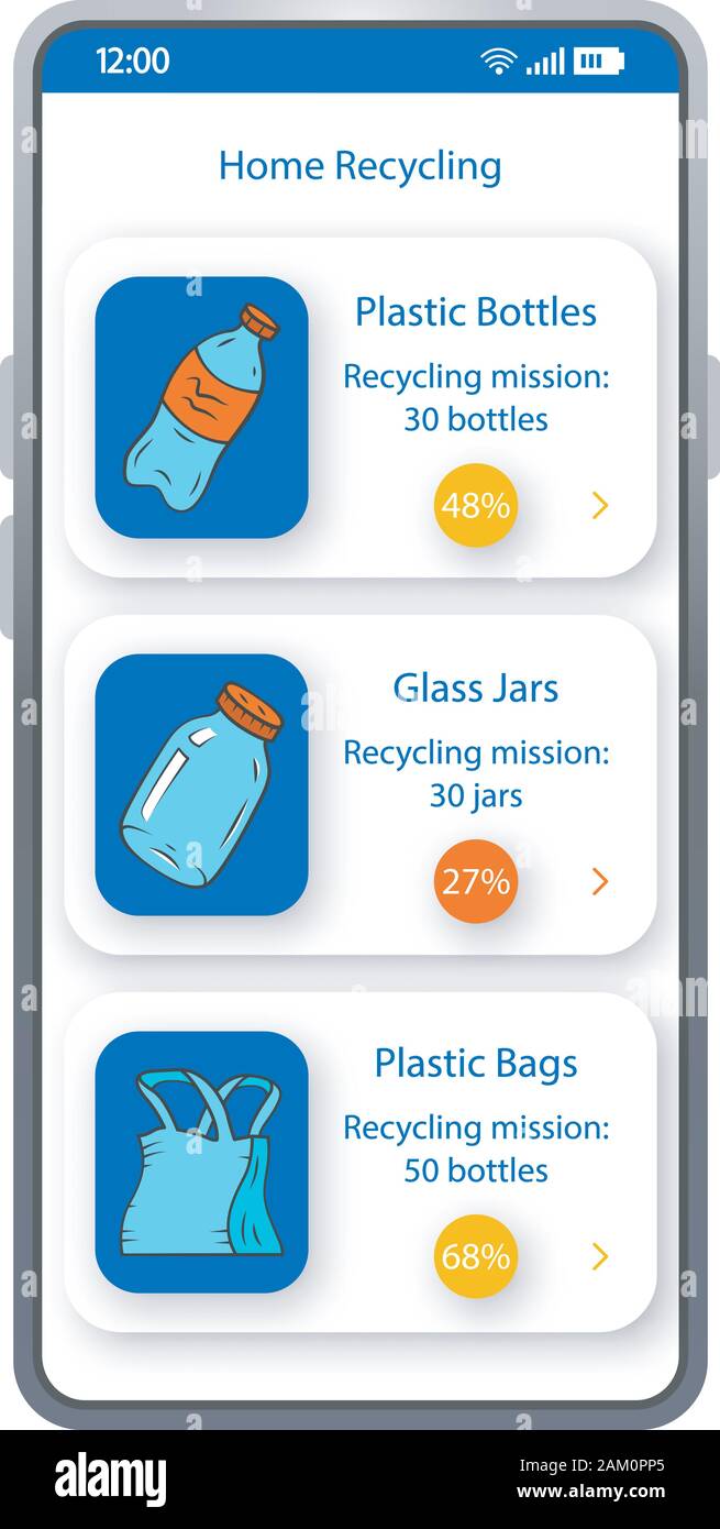 Home recycling app smartphone interface vector template. Mobile waste ... Home recycling app smartphone interface vector template. Mobile waste ...