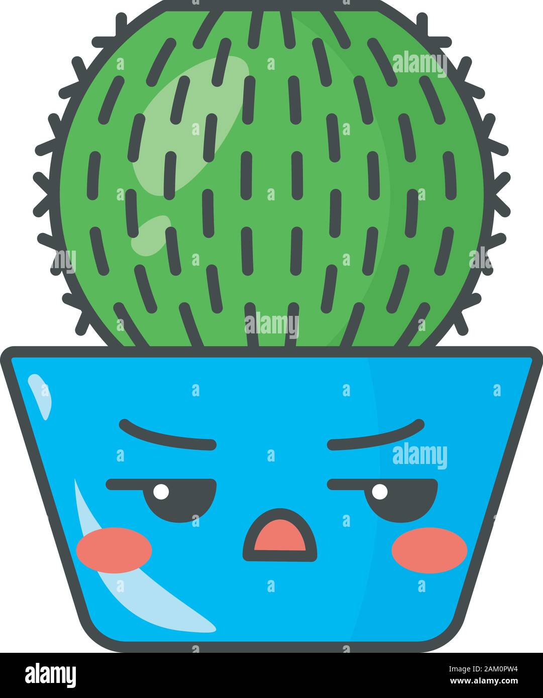 Barrel cactus cute kawaii vector character. Cactus with angry face ...
