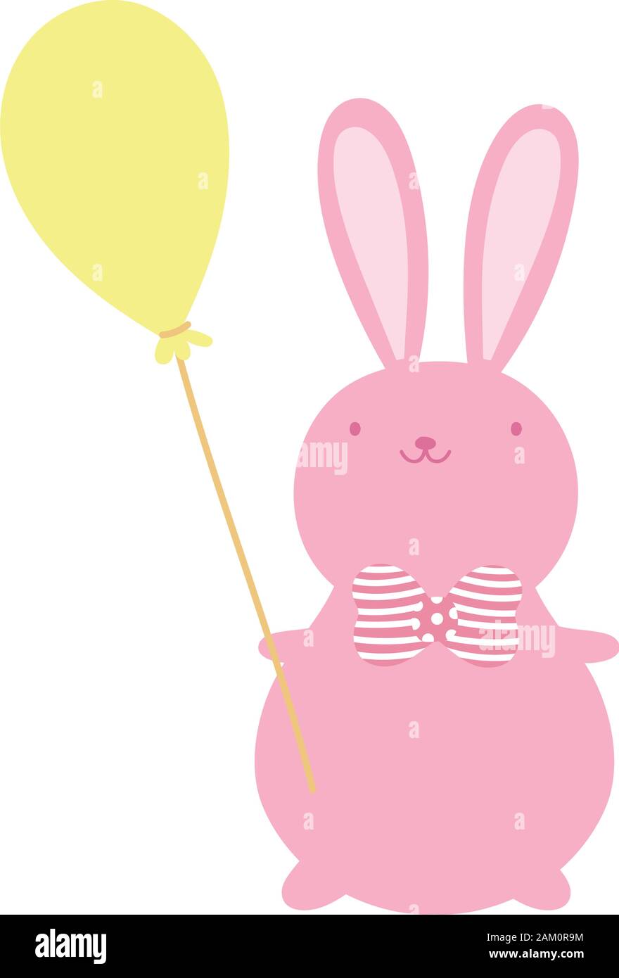 cute rabbit cartoon with balloon decoration vector illustration Stock ...