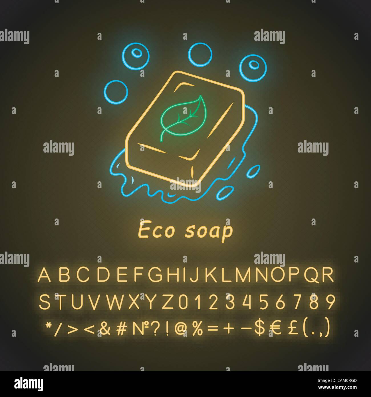 Eco soap neon light icon. Handmade, ecological washing soap. Organic ...