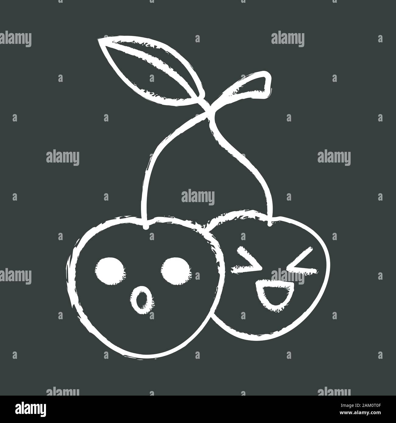 Cherries Cute Kawaii Chalk Character Happy And Astonished Berries With Smiling Faces Laughing