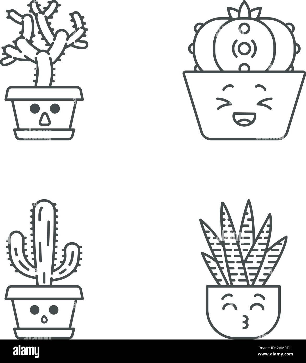 Cactuses cute kawaii linear characters. Hushed elephant cacti. Laughing ...