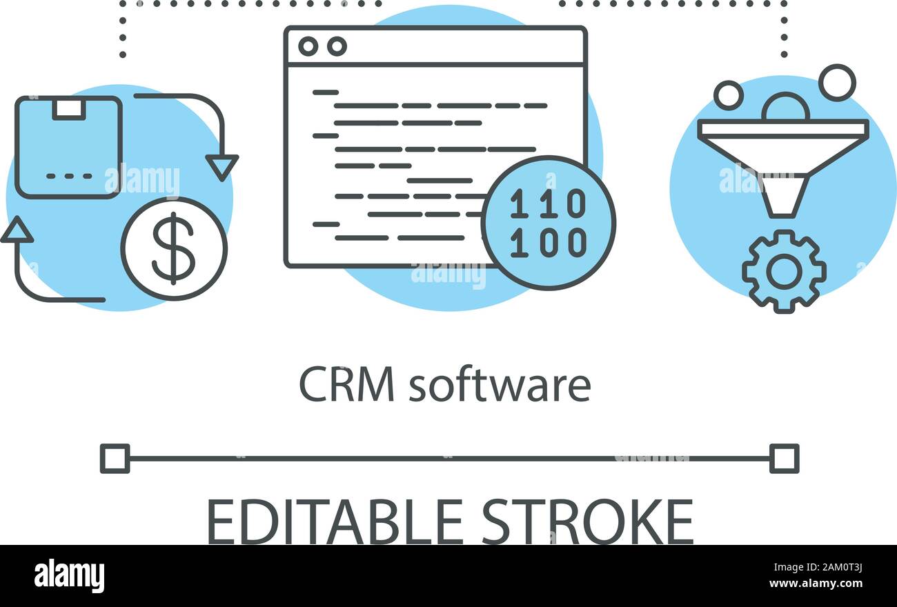 Crm Software Concept Icon Computer Program Idea Thin Line Illustration Customer Relationship
