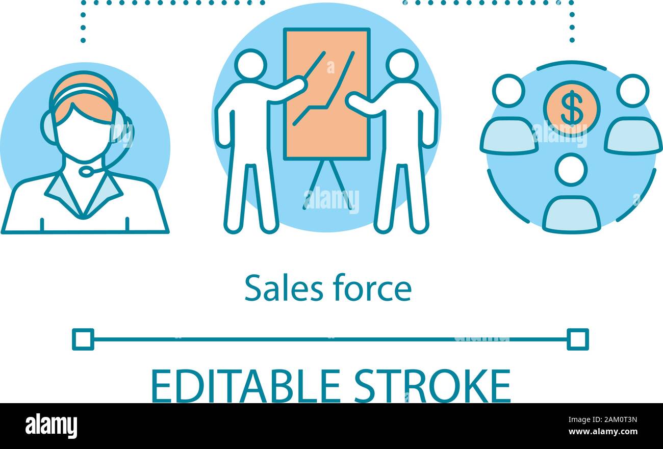 Sales force concept icon. CRM system software idea thin line ...