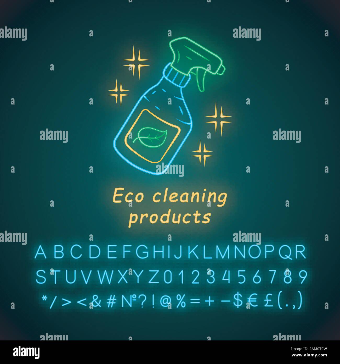 Eco cleaning products neon light icon. Homemade chemicals free spray ...