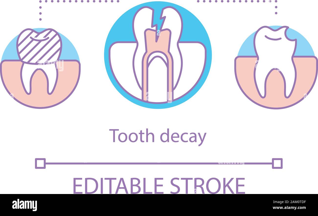 Tooth decay concept icon. Dental disease. Caries and mechanical damage ...