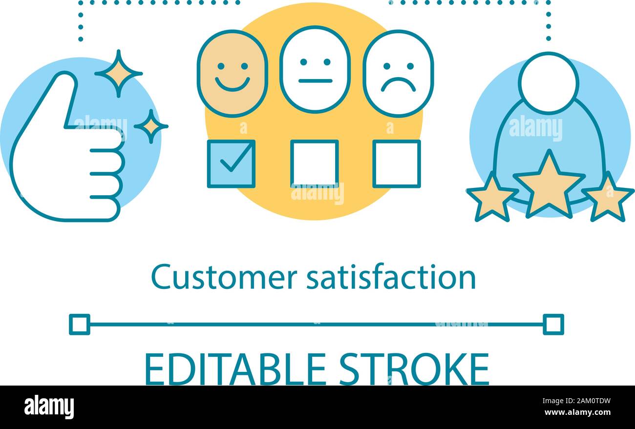Customer satisfaction concept icon. Pleased client idea thin line ...