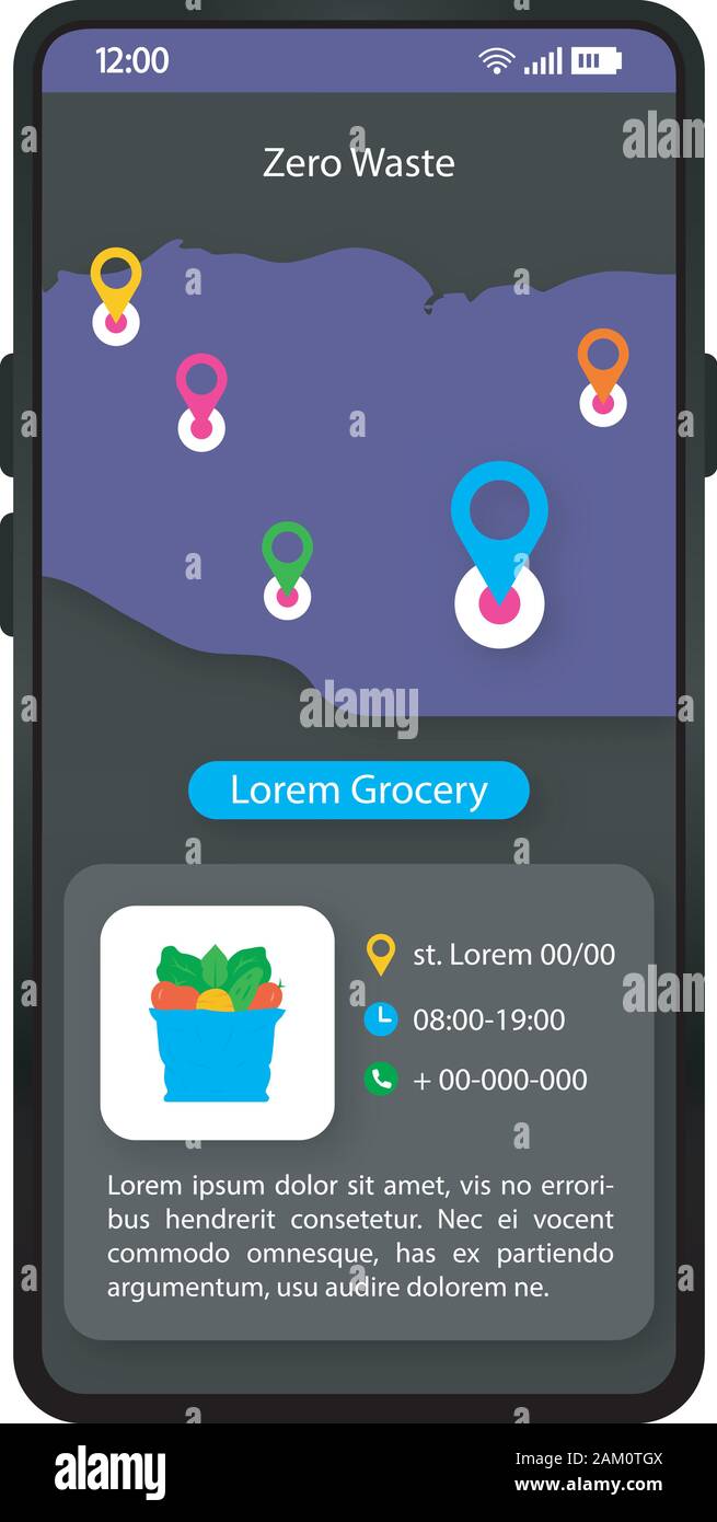 Zero waste app smartphone interface vector template. Mobile app page ...