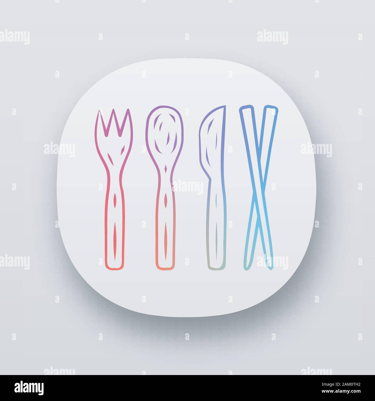 Bamboo travel utensils app icon. Reusable wooden cutlery. Organic spoon ...