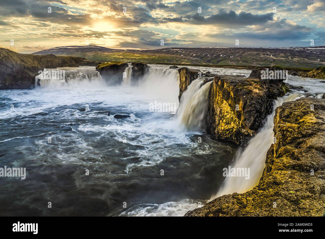 The Goðafoss waterfall in northern Iceland at sunset, Europe Stock ...