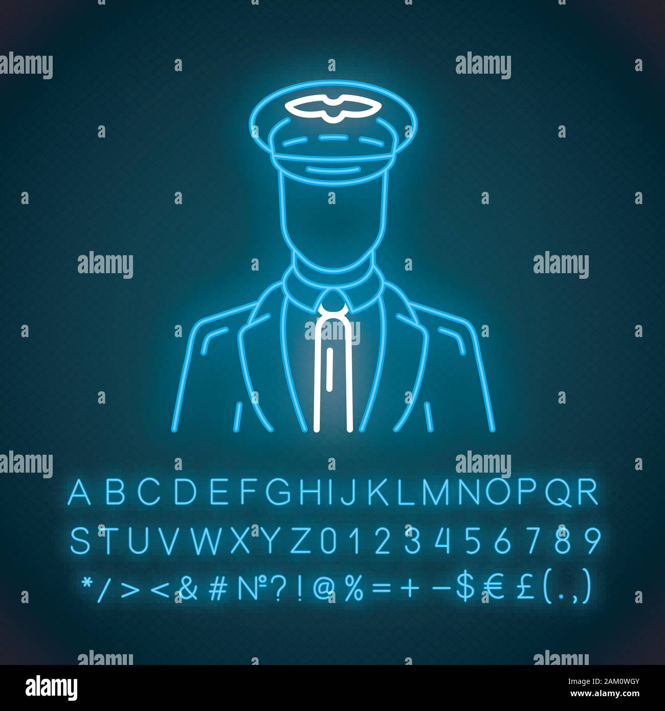 Pilot neon light icon. Aircraft control. Airplane team. Plane worker ...