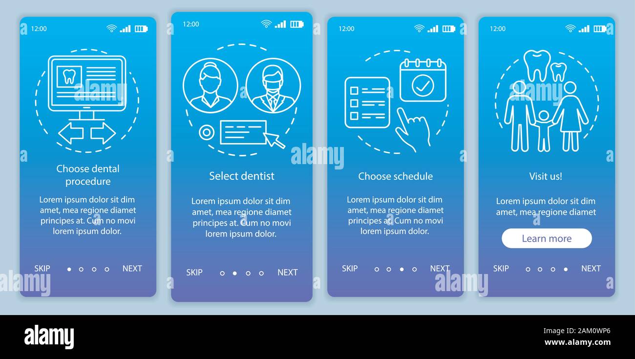 Dental clinic appointment onboarding mobile app page screen vector ...