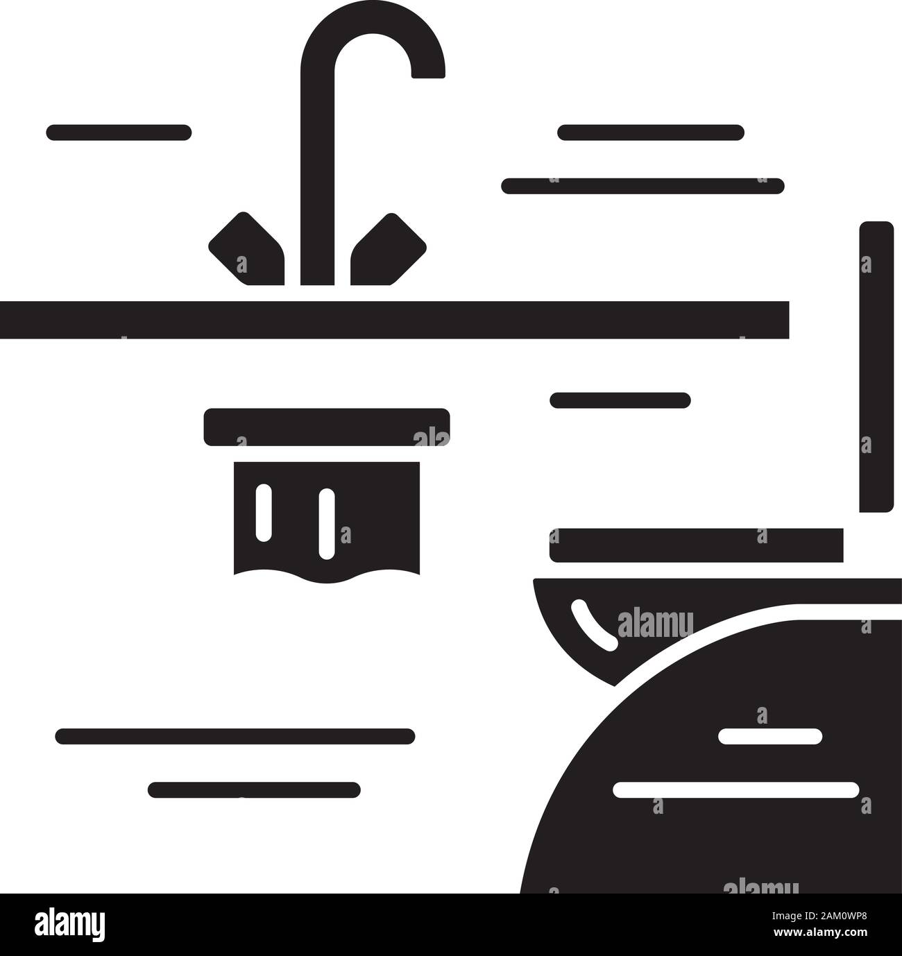 Plane toilet glyph icon. Bathroom in airplane. Toilet and sink. Water ...