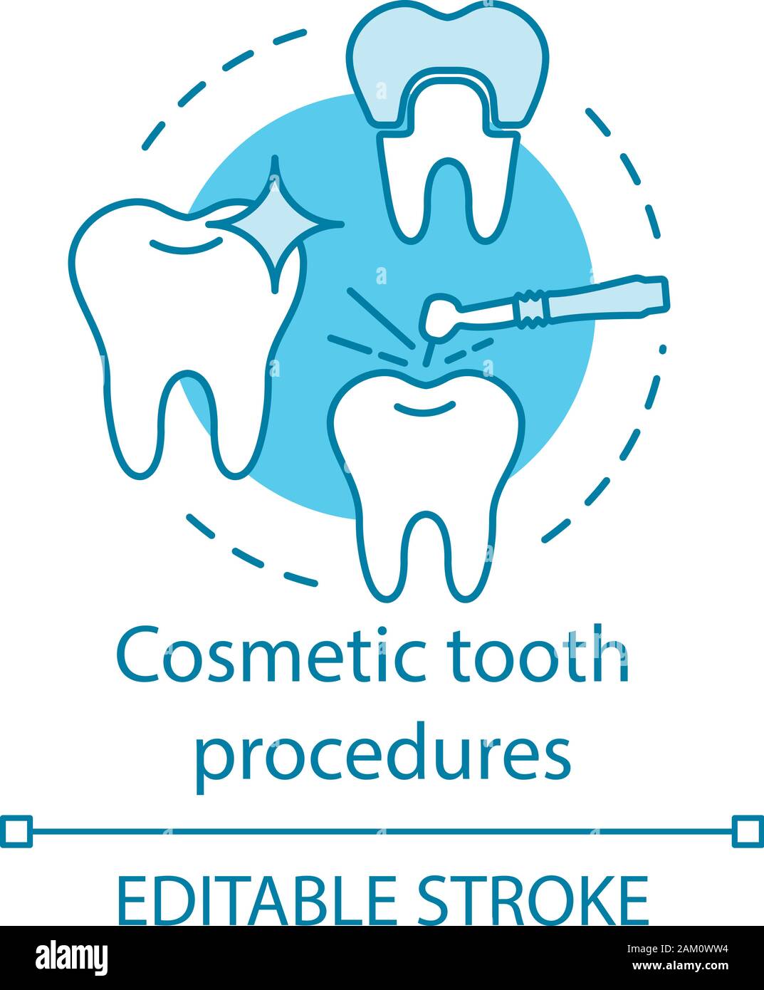 Cosmetic tooth procedures concept icon. Dental therapy, whitening and ...