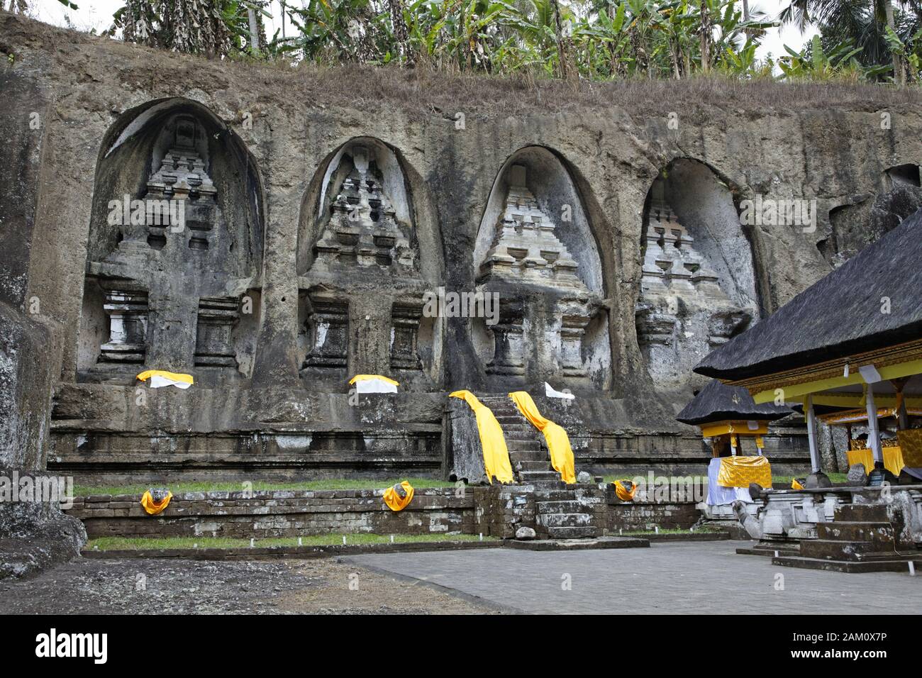 The rock cut shrines (11th-century) of Gunung Kawi, near Ubud, Bali ...