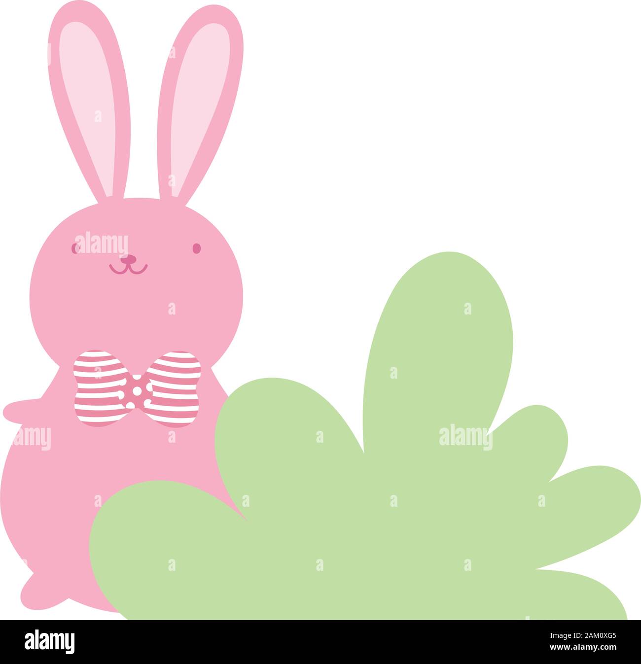 cute pink rabbit with bow tie bush nature vector illustration Stock ...