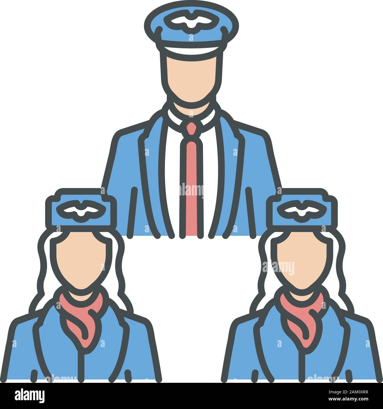 Aircrew color icon. Pilot and stewardesses. Air hostess. Airplane team ...