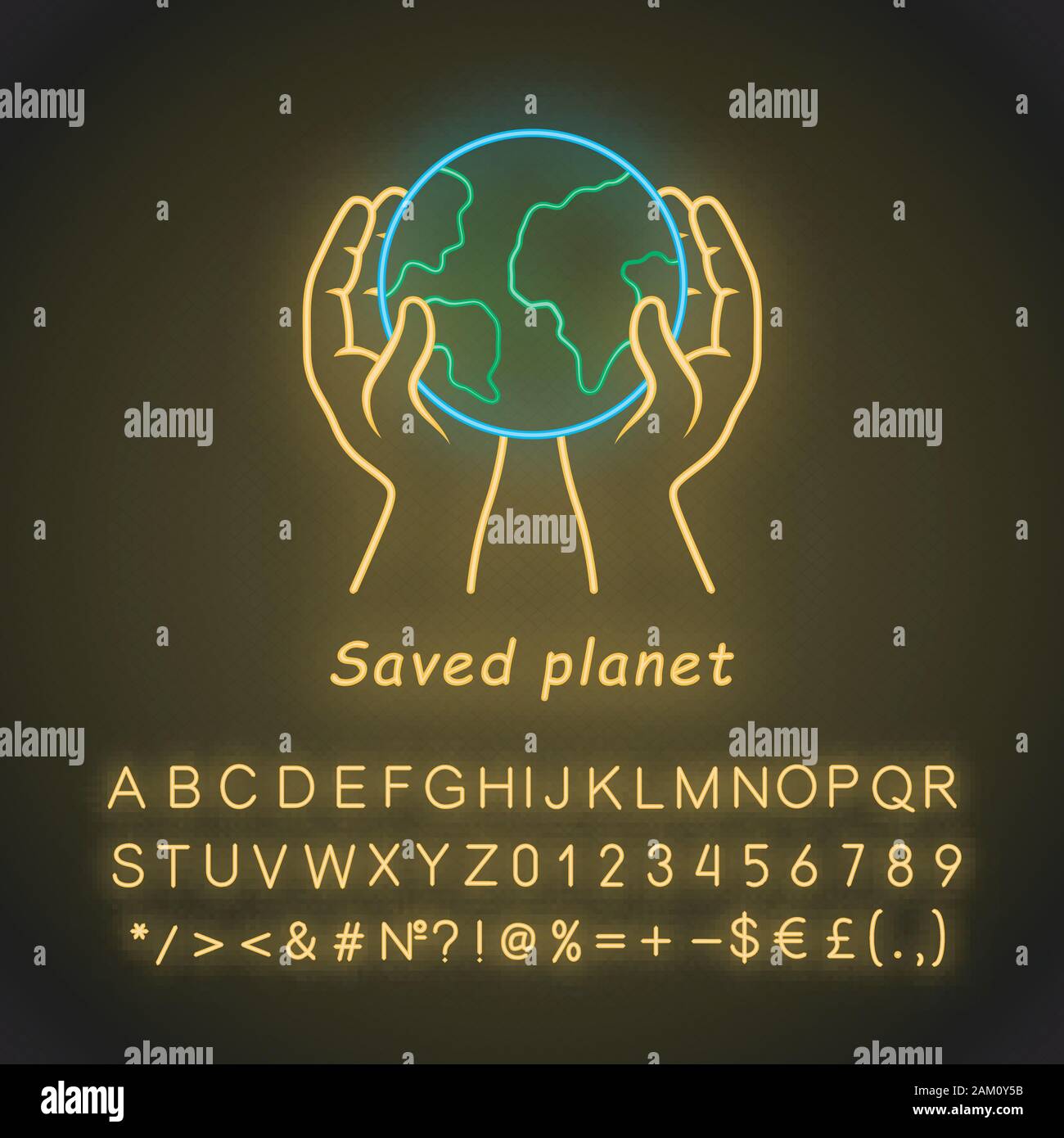 Saved planet neon light icon. Environmental sustainability. World ...