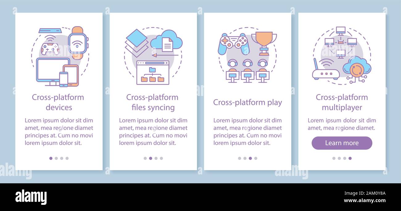 Multiplayer game onboarding mobile app page screen with linear concepts ...
