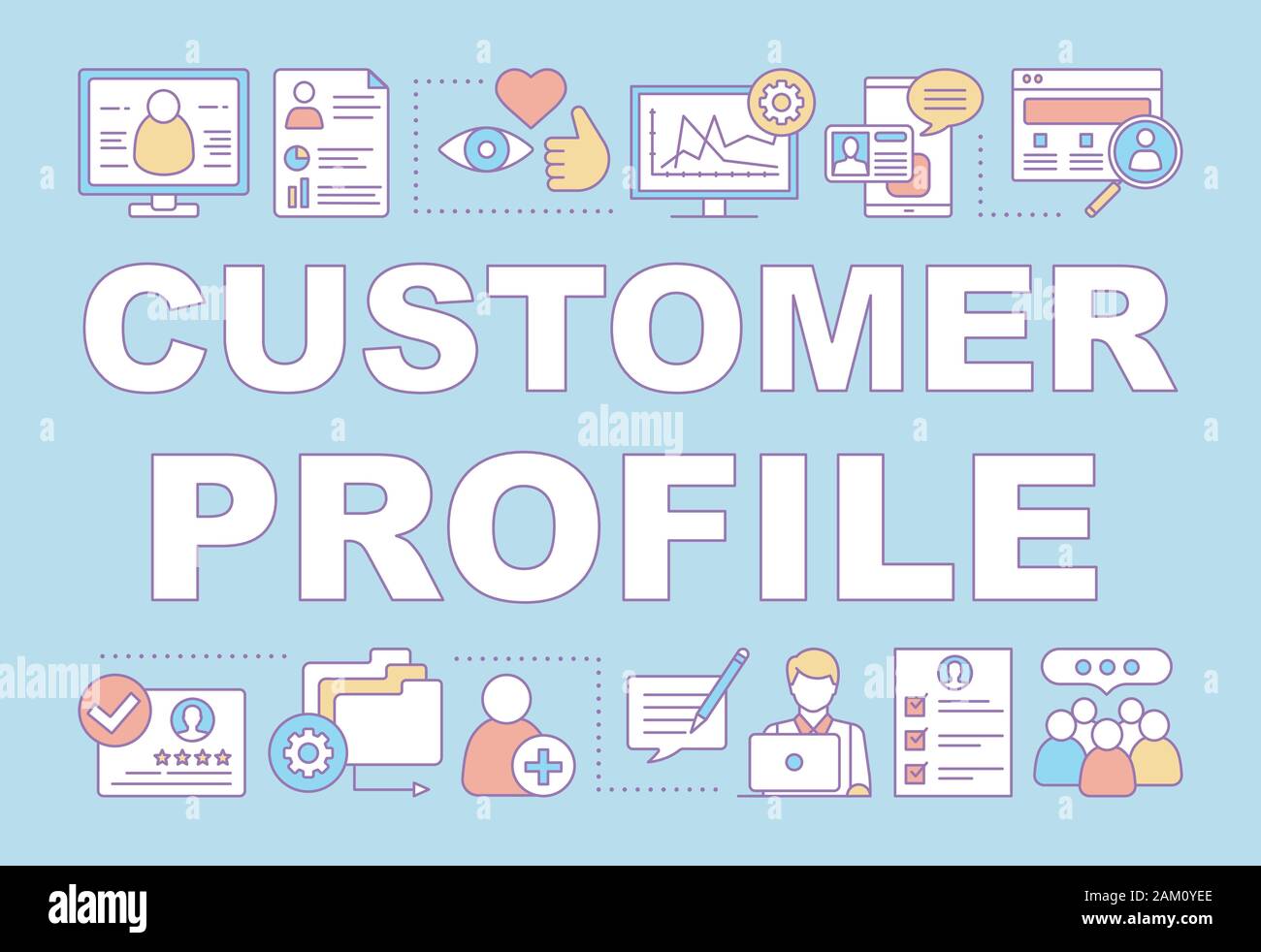 Customer profile word concepts banner. Purchase history. CRM software ...