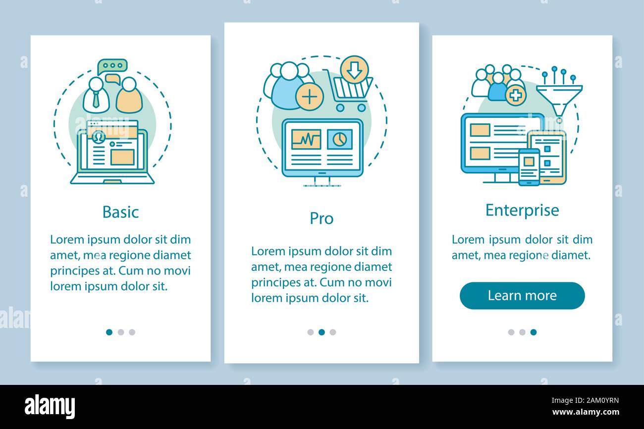 Digital marketing tools subscription onboarding mobile app page screen with linear concepts ...