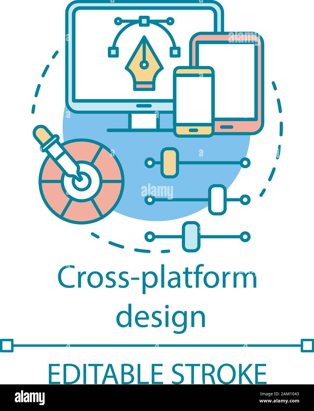 Cross platform design development concept icon. Responsive user interface, usability idea thin ...