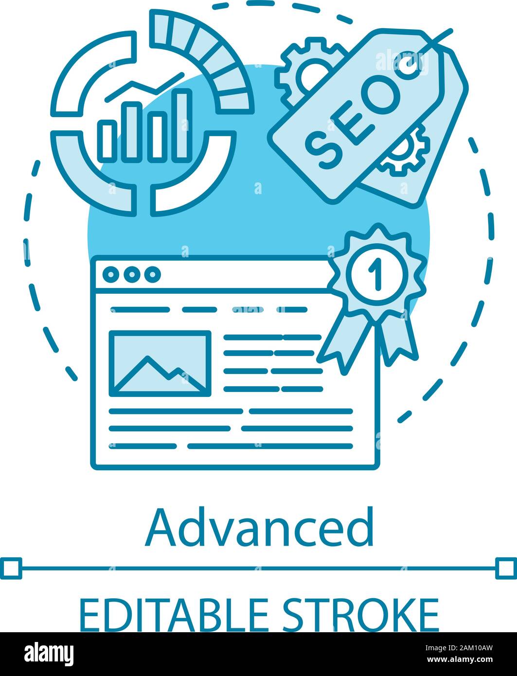 Advanced concept icon. SEO keyword tool subscription idea thin line ...