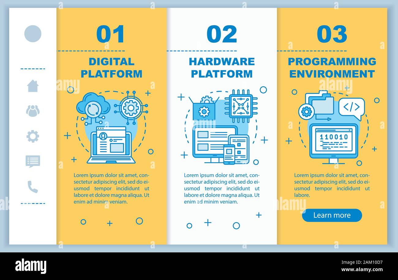 Digital platform onboarding mobile web pages vector template. Responsive smartphone website ...