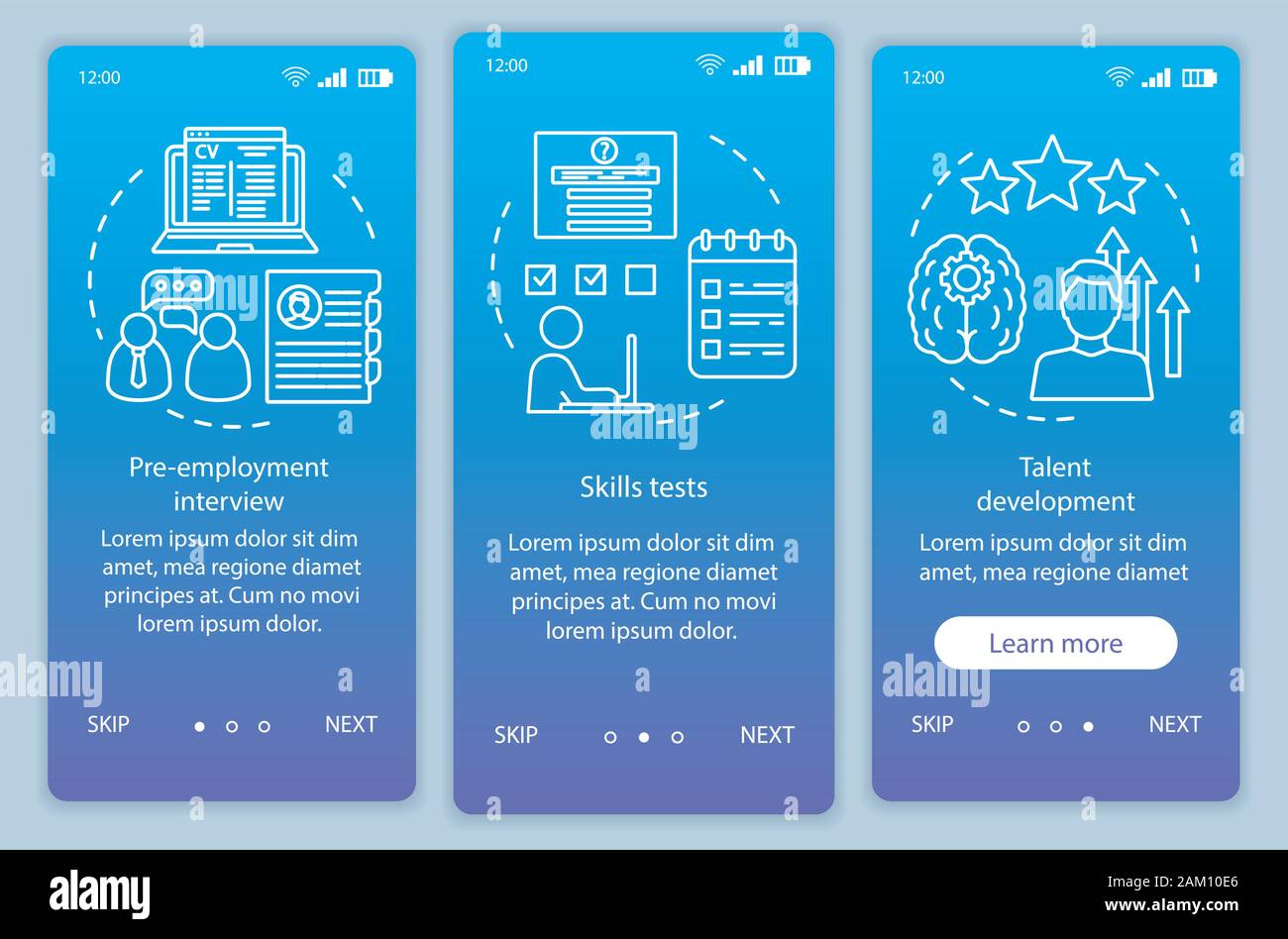 Career growth blue gradient onboarding mobile app page screen vector ...