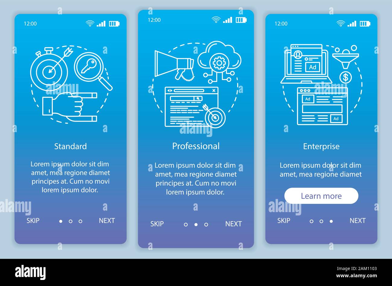 Crm Subscription Onboarding Mobile App Page Screen Vector Template Walkthrough Website Steps